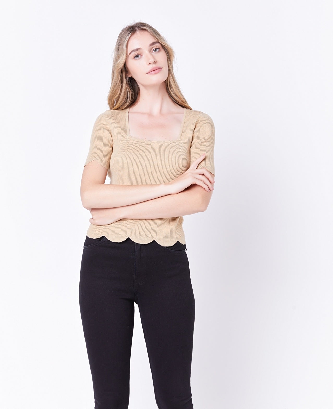 Scallop Hem Square Neck Sweater – English Factory
