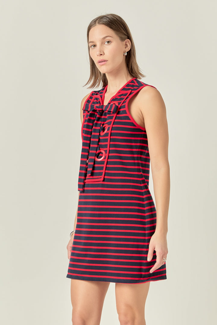 Striped Knit Lace Up Dress – English Factory
