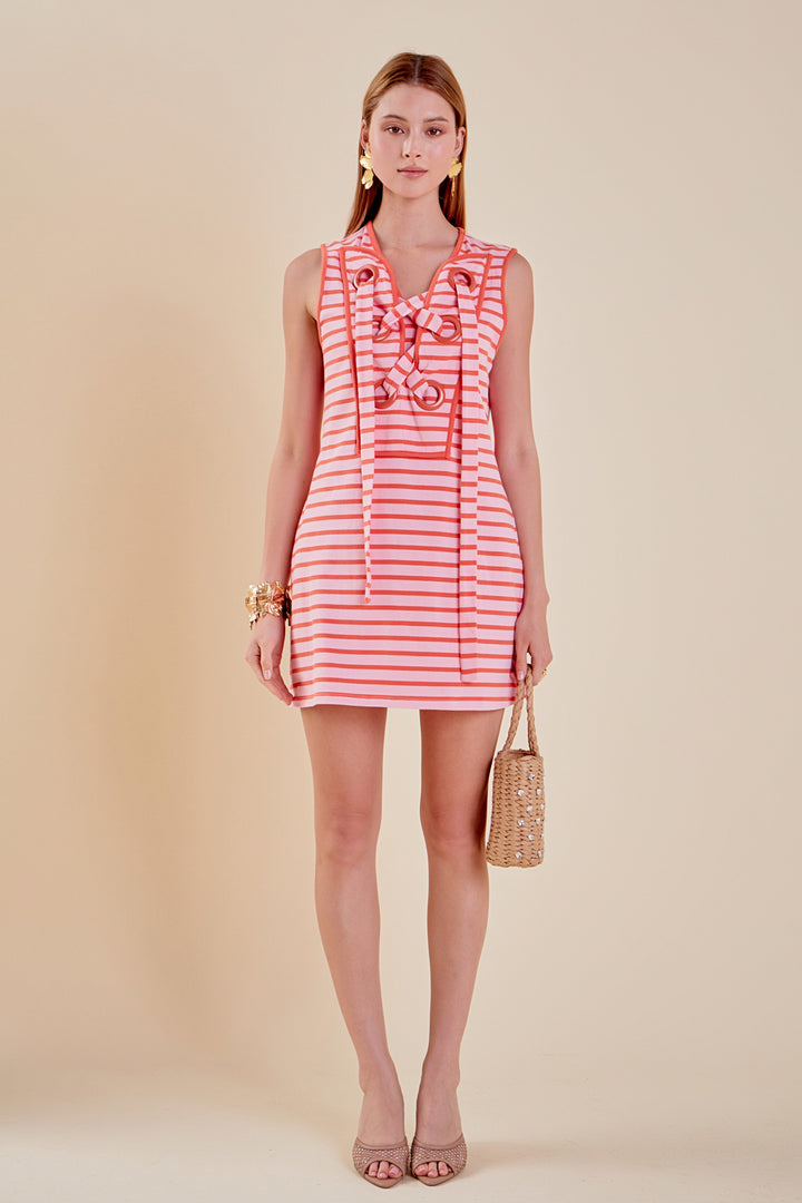 Striped Knit Lace Up Dress – English Factory