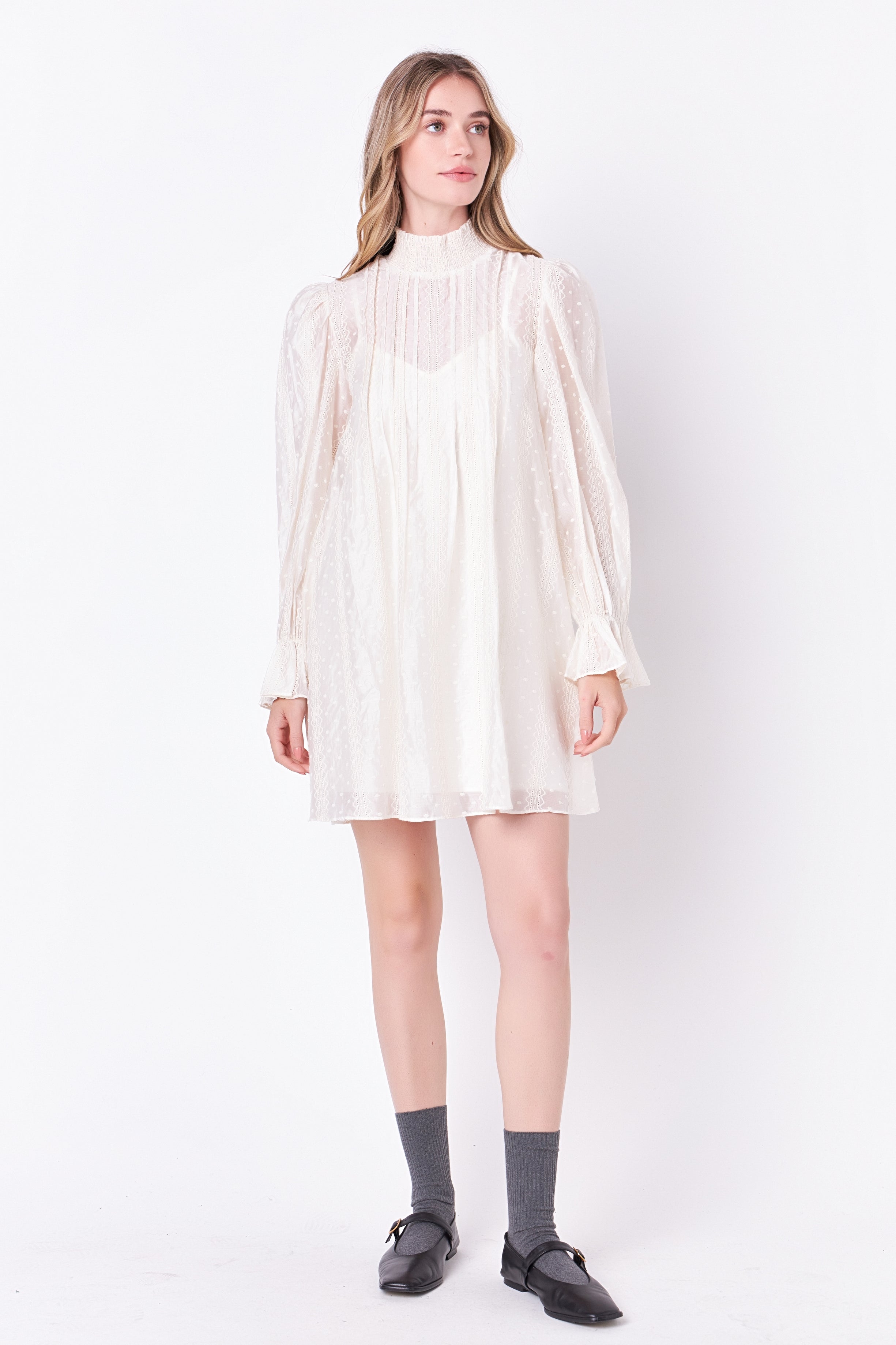 Embroidered Organza Smock Neck Dress – English Factory