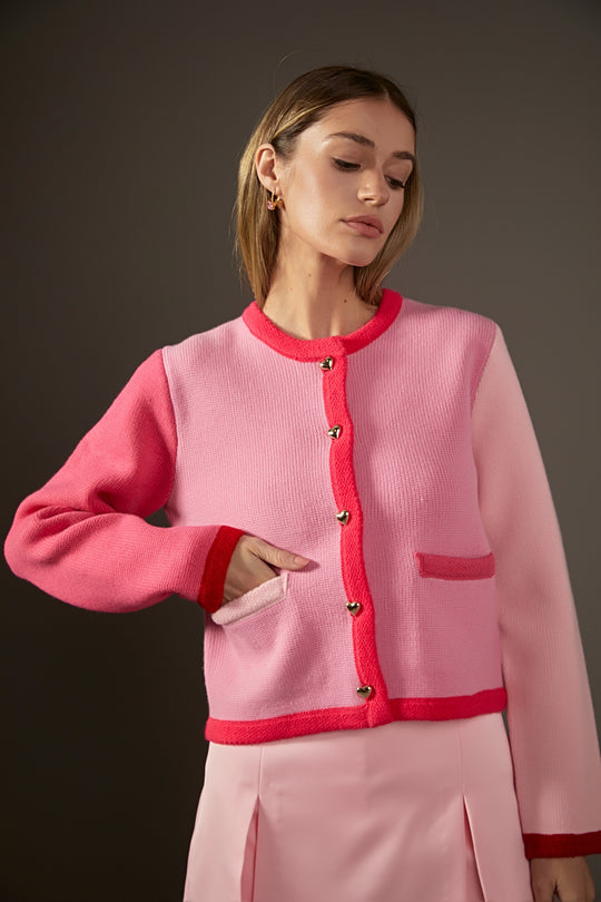 Pink Color Block Sweater Cardigan – English Factory