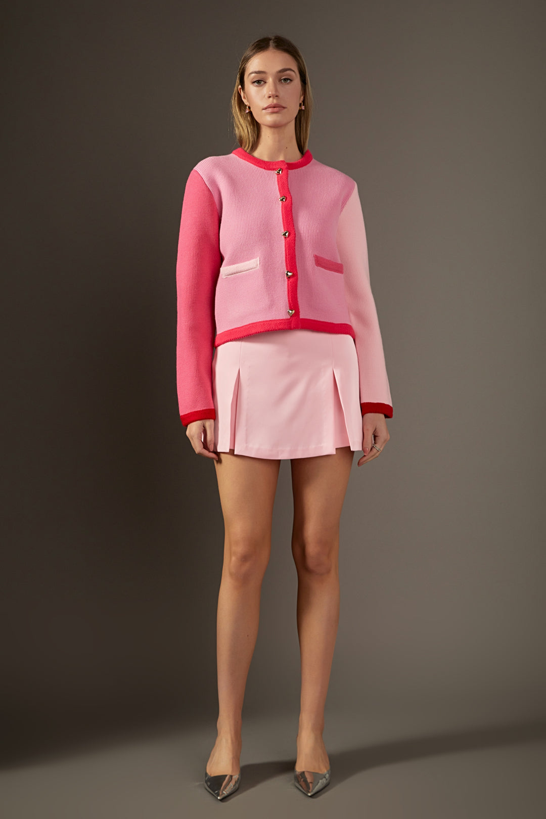 Pink Color Block Sweater Cardigan – English Factory