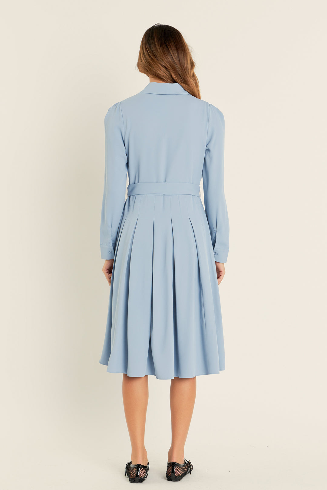 Pleated Collared Long Sleeve Midi Dress – English Factory