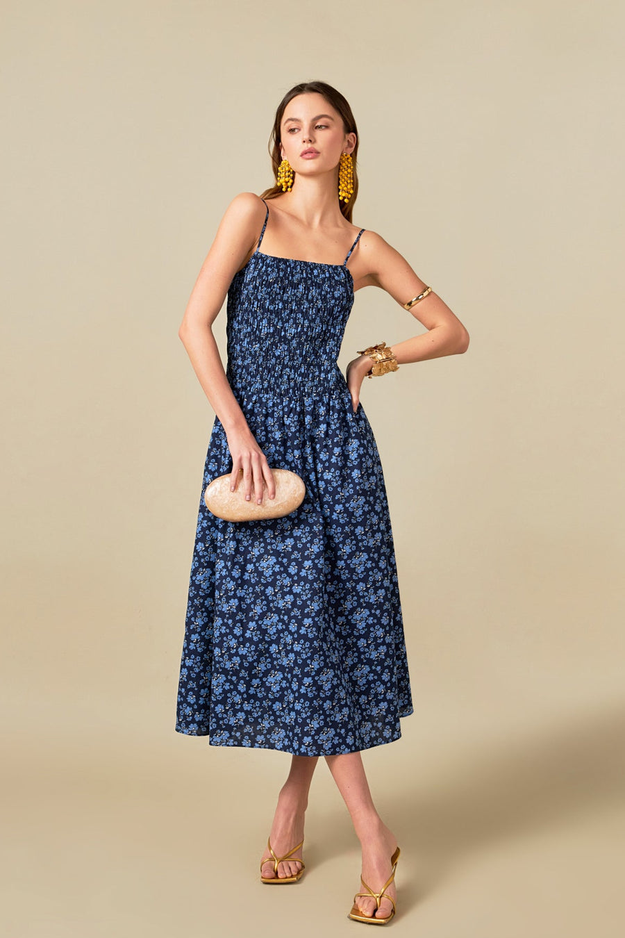 Floral Print Smocked Midi Dress – English Factory