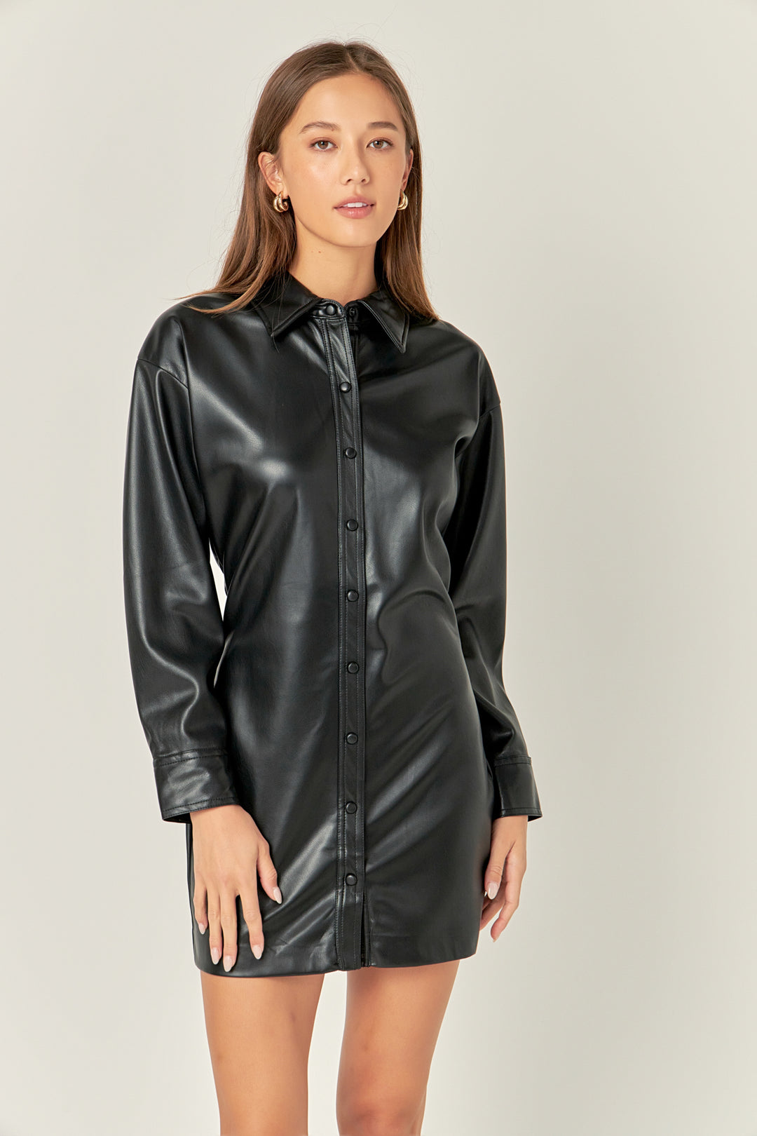 Faux Leather Cinched Mini Dress – English Factory