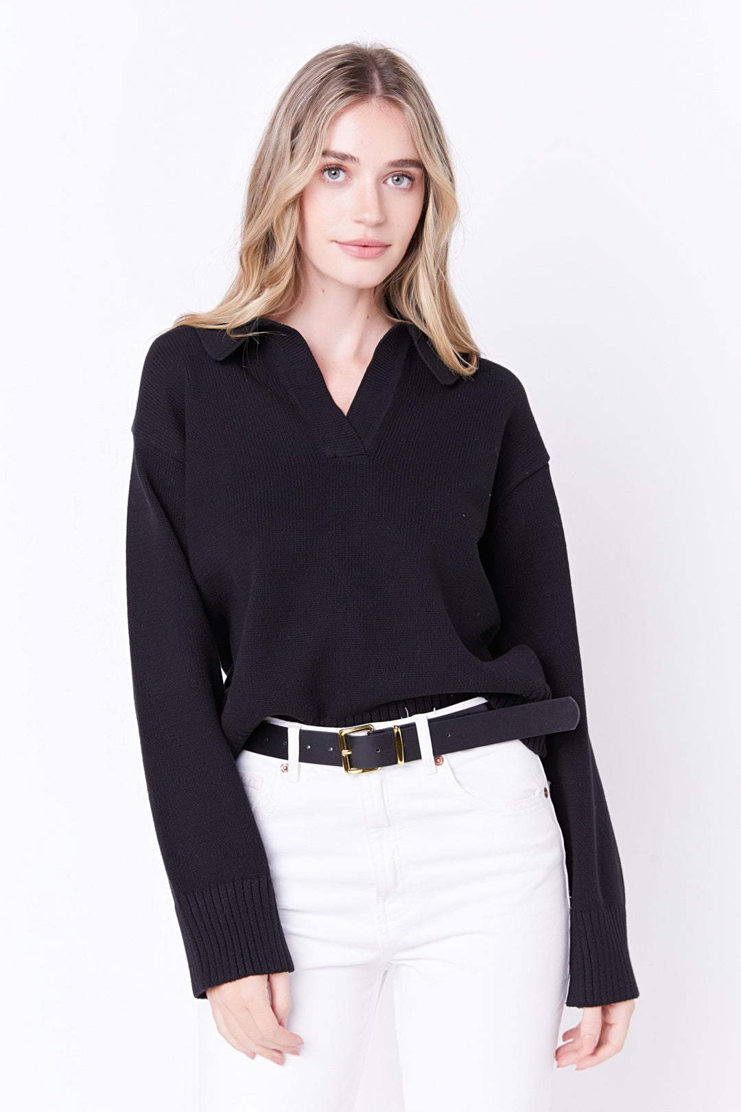 V-neckline with Collar Sweater – English Factory