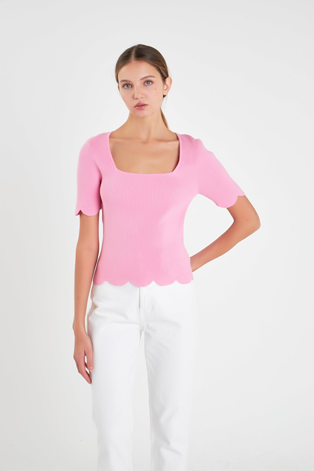 Scallop Hem Square Neck Sweater – English Factory
