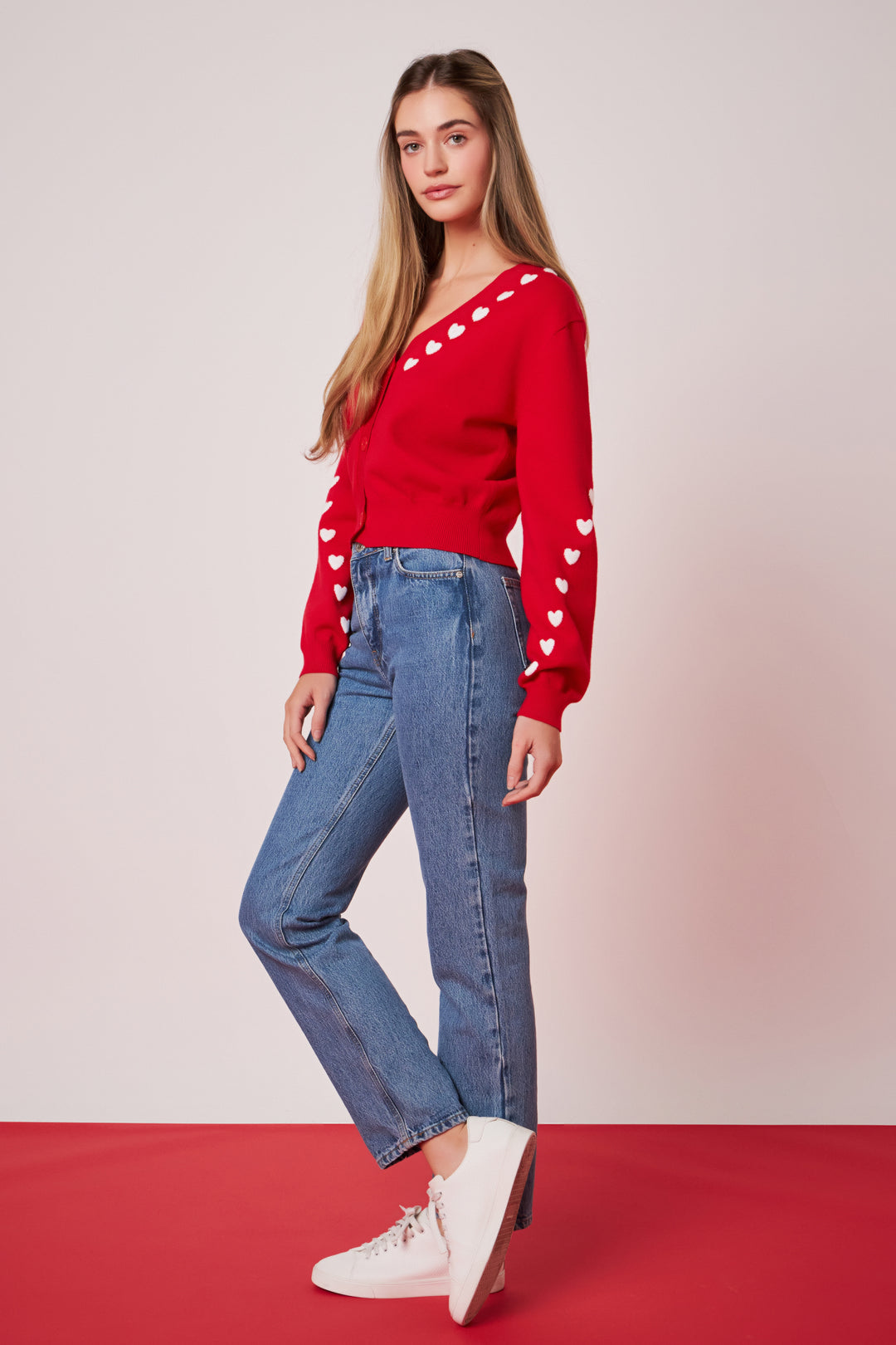 Heart Contrast Knit Cardigan – English Factory