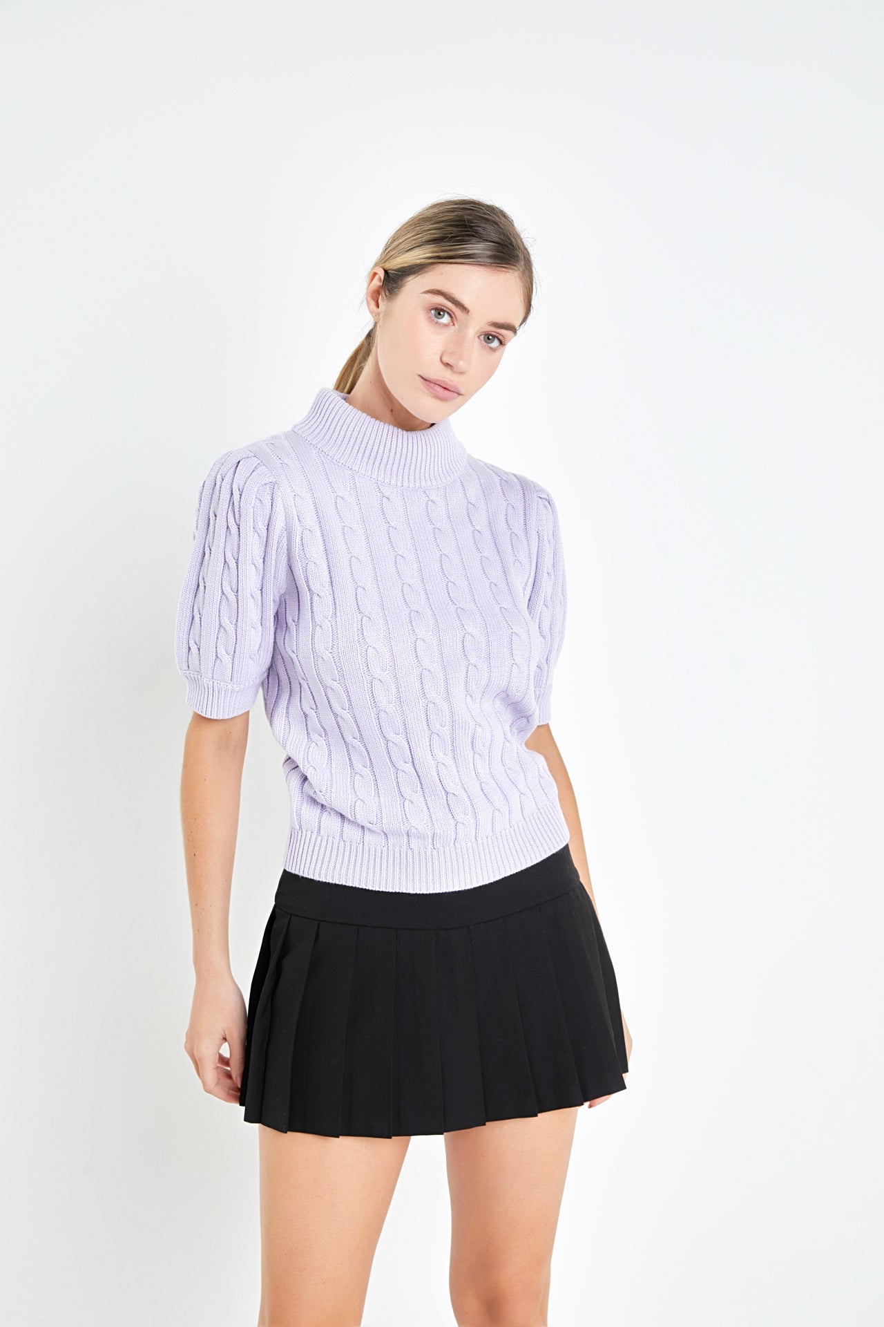 Short-Sleeve Cable-Knit Sweater – English Factory