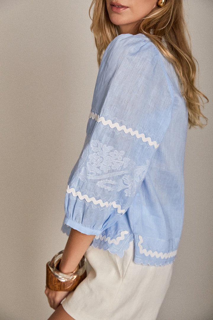 The Elise Embroidered Linen Top – English Factory