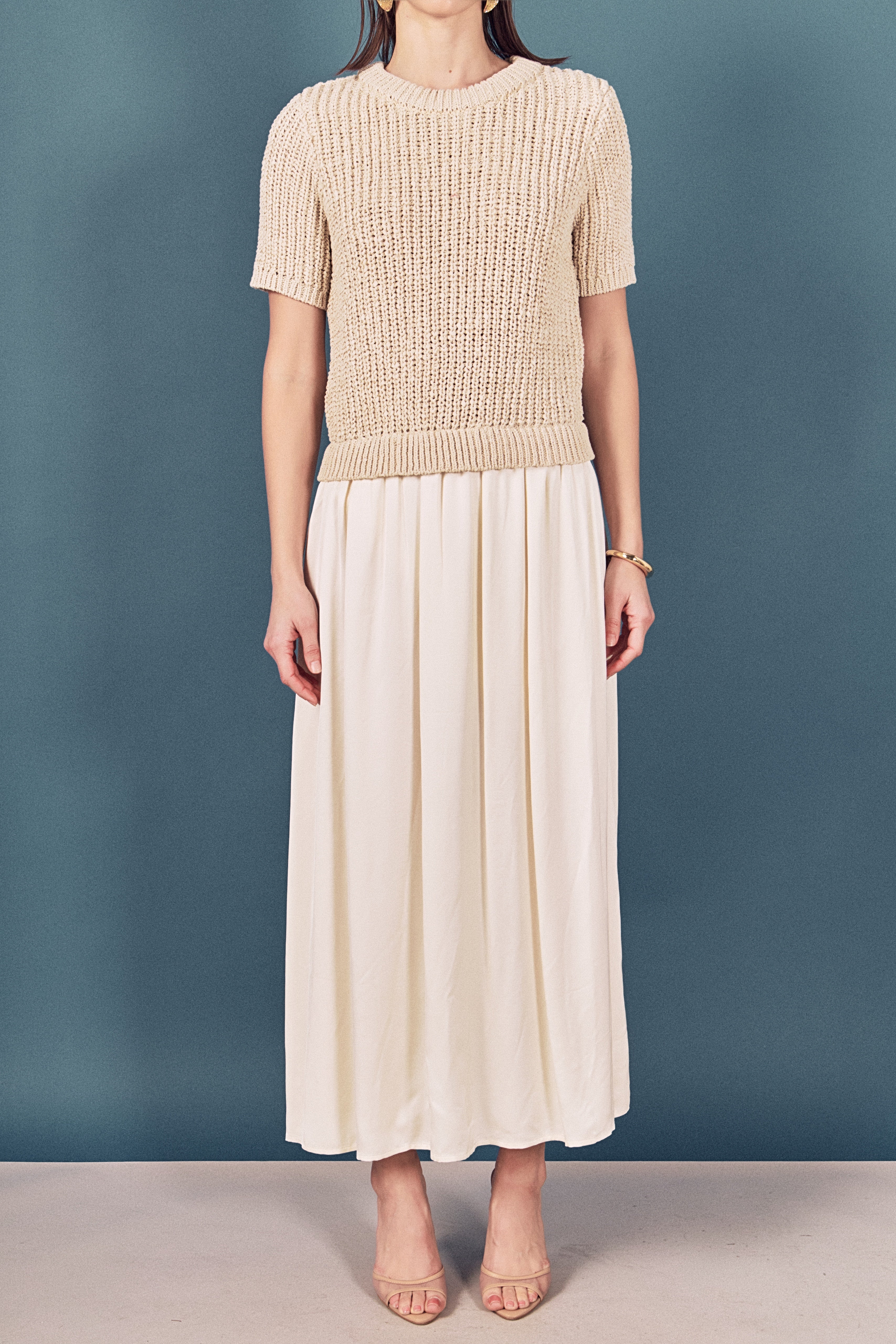 Satin Contrast Mixed Media Midi Dress – English Factory