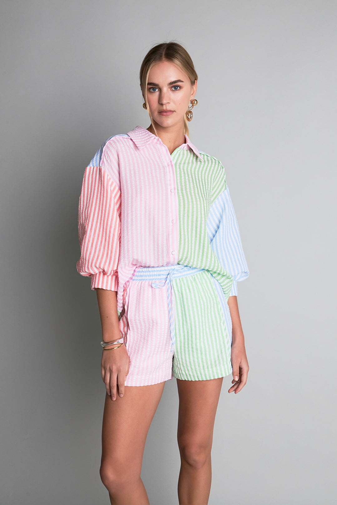 Seersucker Striped Colorblock Shorts – English Factory