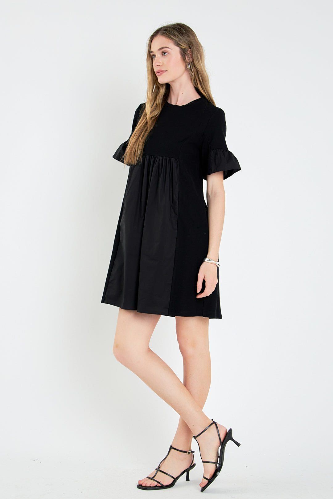 Mixed Media Short-Sleeve Mini Dress – English Factory
