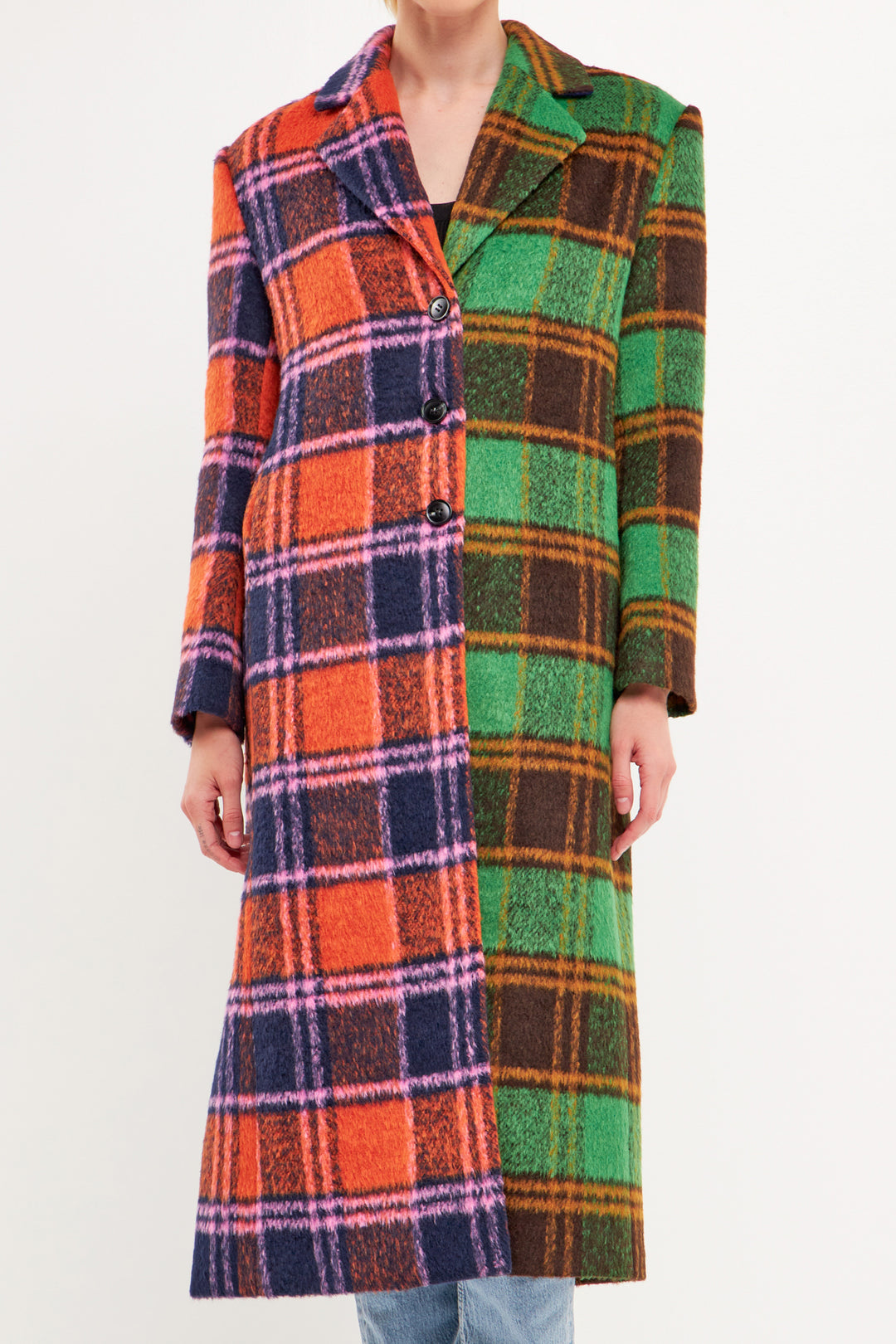 Colorblock Plaid Trench Coat – English Factory