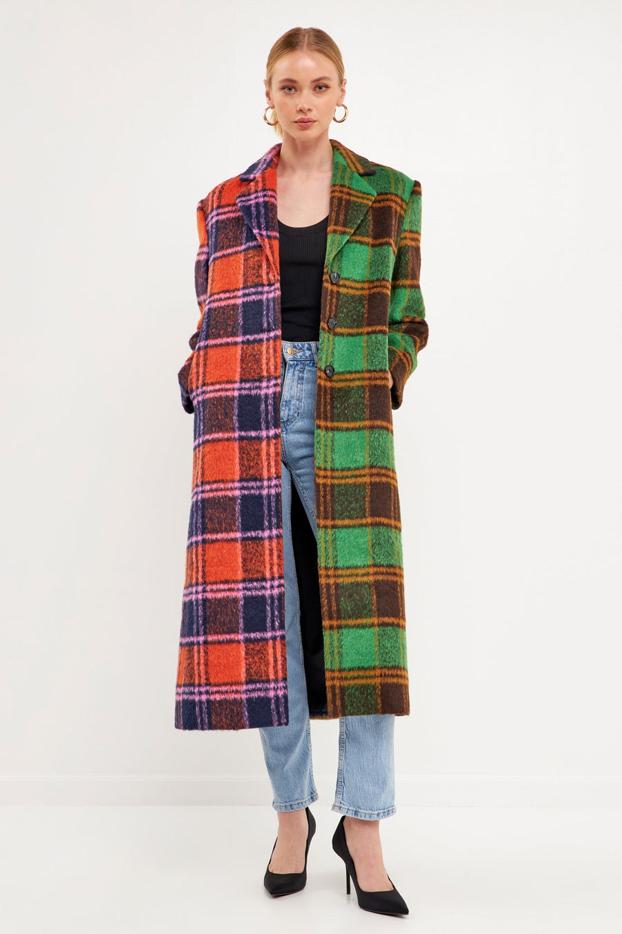 Colorblock Plaid Trench Coat – English Factory